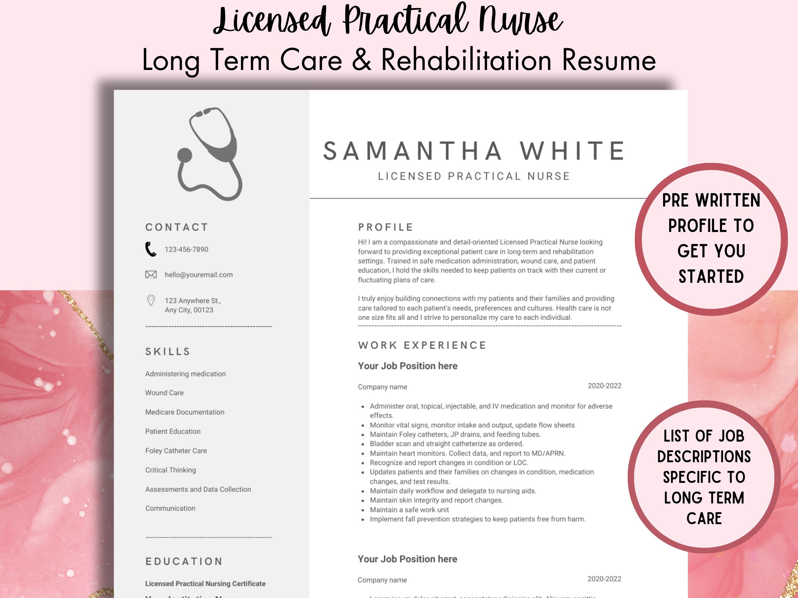 LPN Resume for LTC. Licensed Practical Nurse Long Term Care and Rehabilitation Resume Template ...