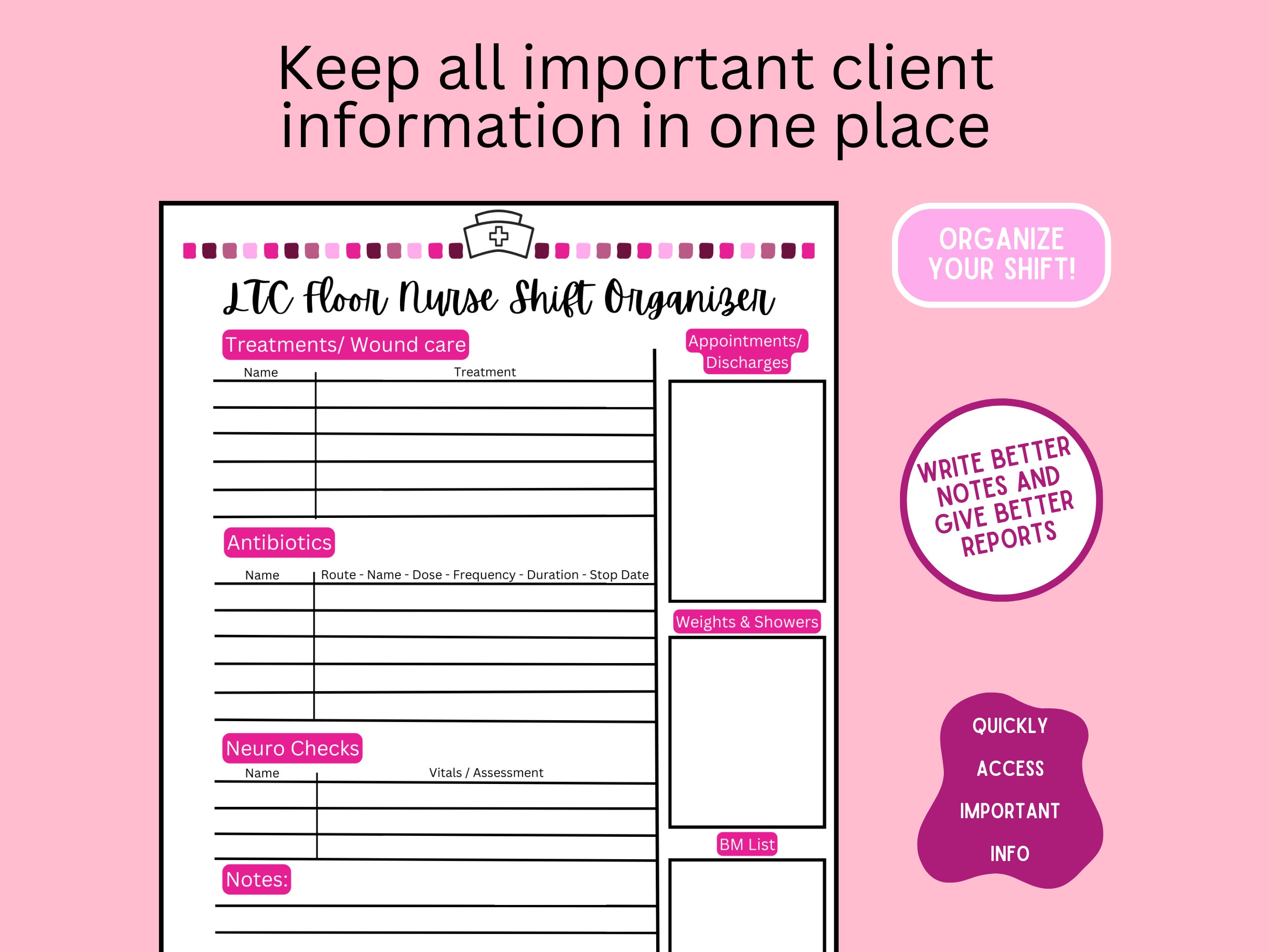 Charge Nurse Shift Organizer and Bag Checklist for Long-term Care. - Etsy