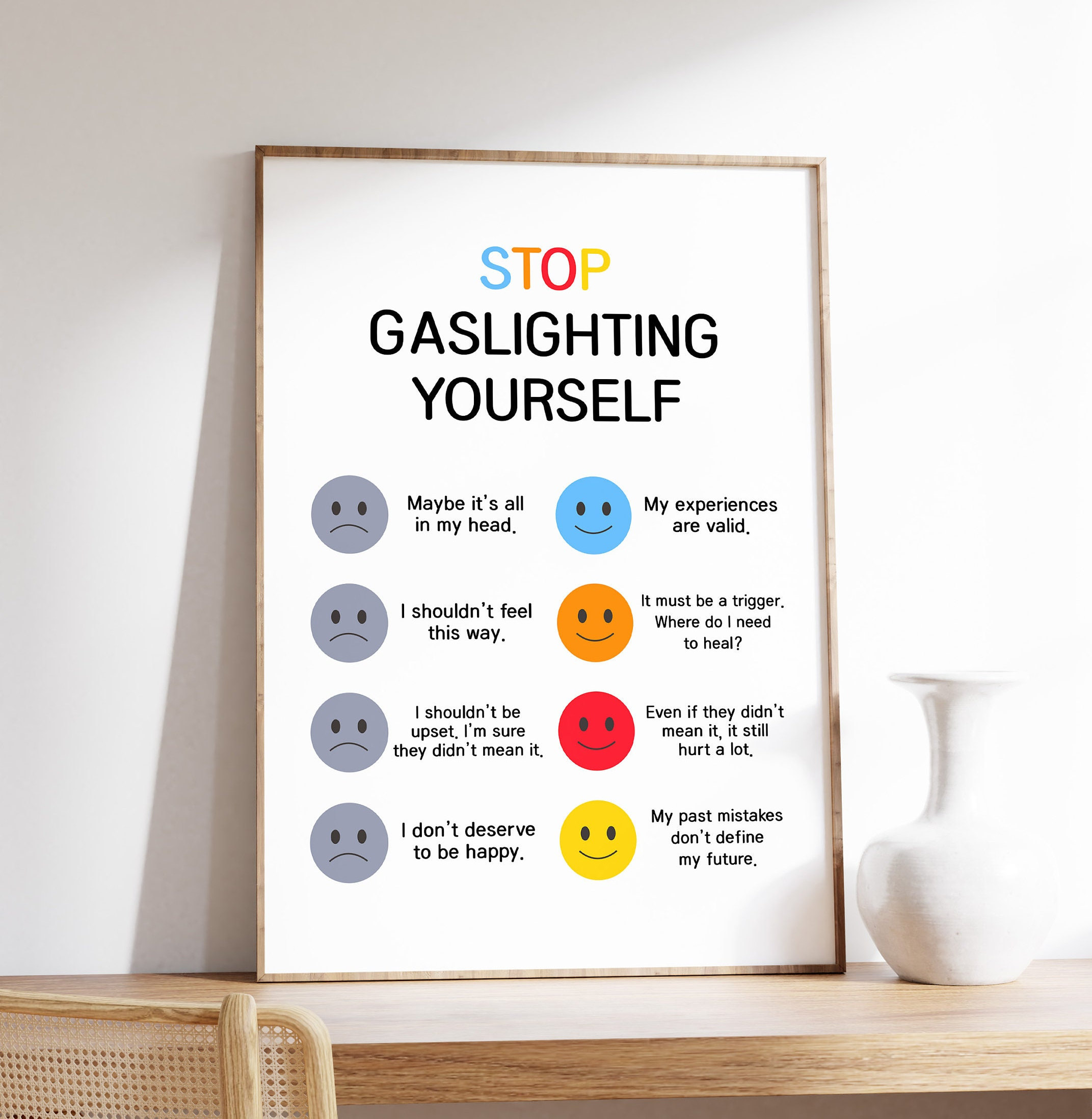 Gaslighting Poster, Stop Gaslighting Yourself, Self Empowerment, Self Care Poster, Positive ...