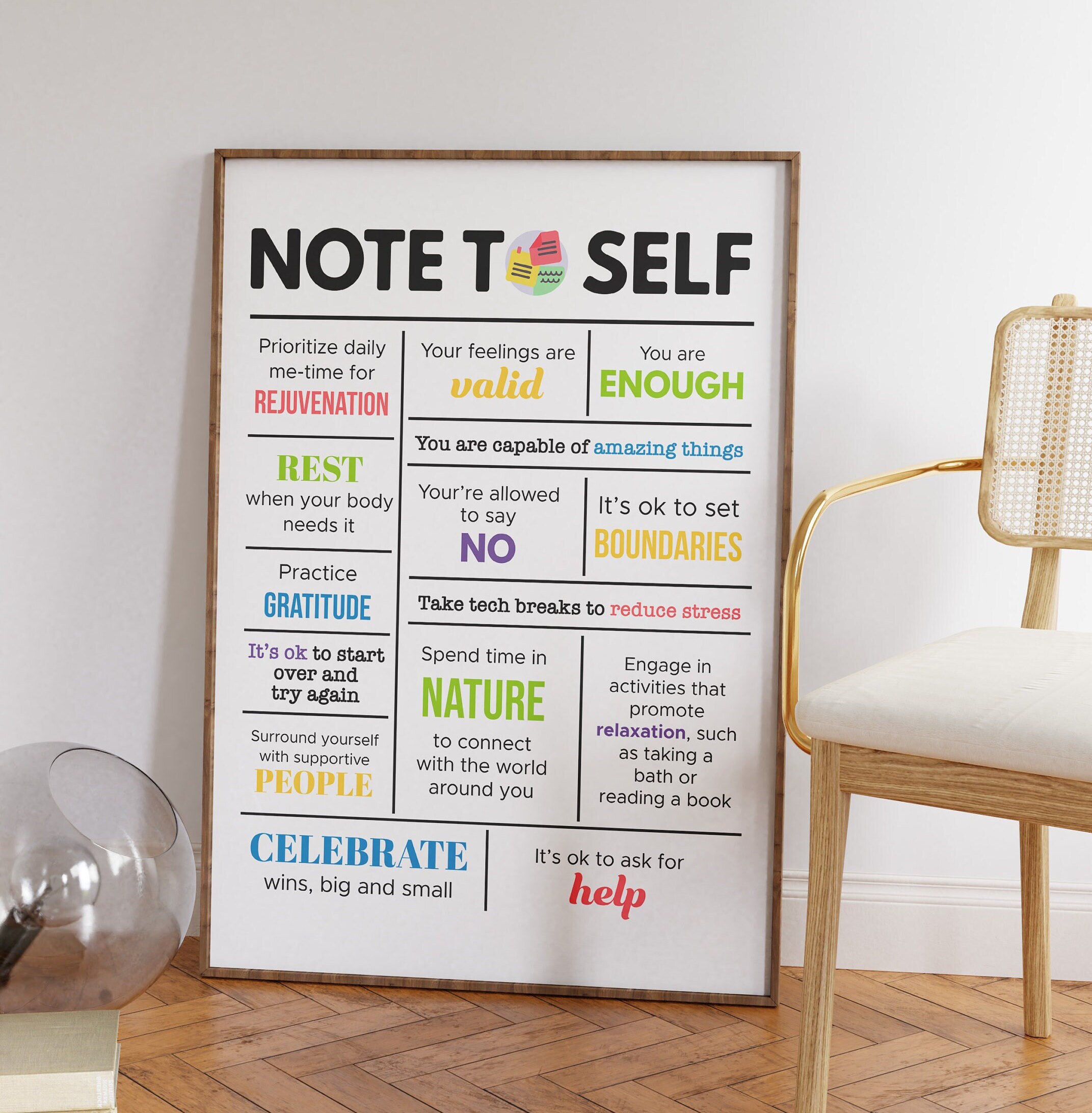 Note to Self Poster, Mental Health and Therapy Office Decor, School ...