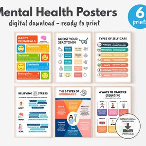 Set of 6 Mental Health Poster Bundle, Counselor Prints, Therapy Wall ...
