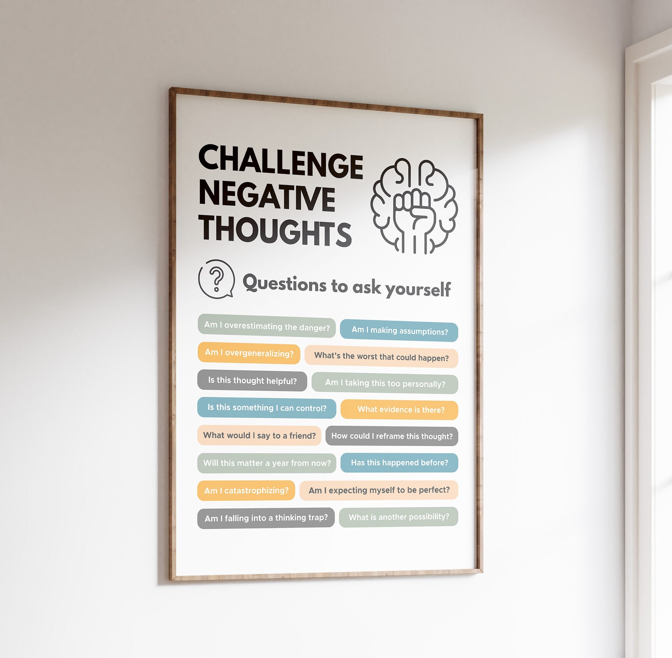 Challenging Negative Thoughts Poster, Cognitive Behavioral Therapy CBT ...