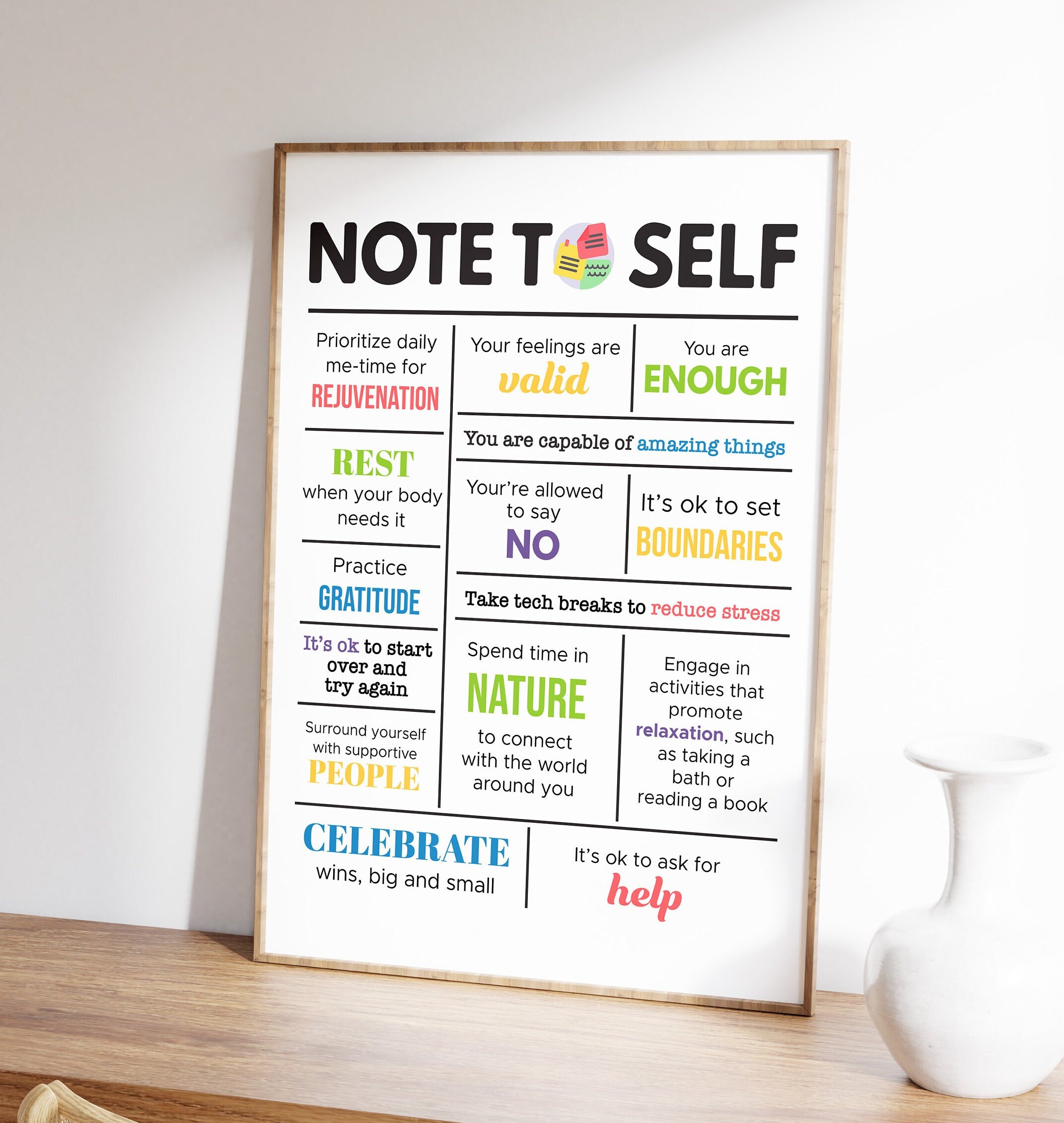 Note to Self Poster, Mental Health and Therapy Office Decor, School ...