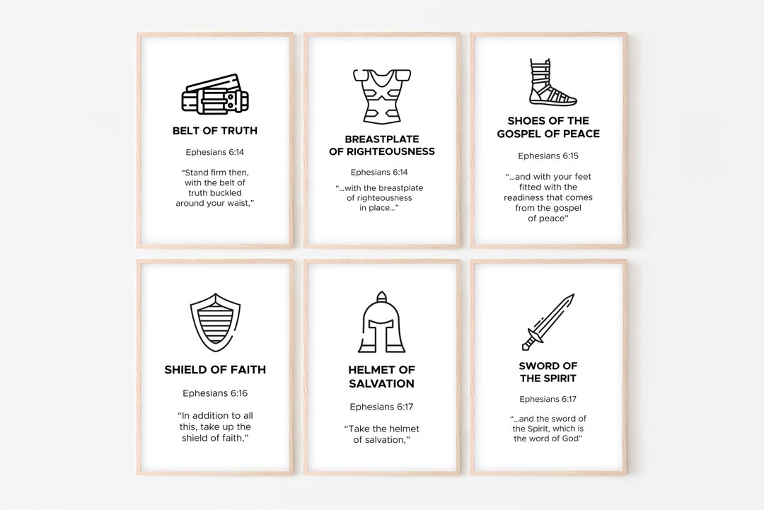 Set of 6 Armor of God Posters, Ephesians 6:13-17, Bible Prints and ...