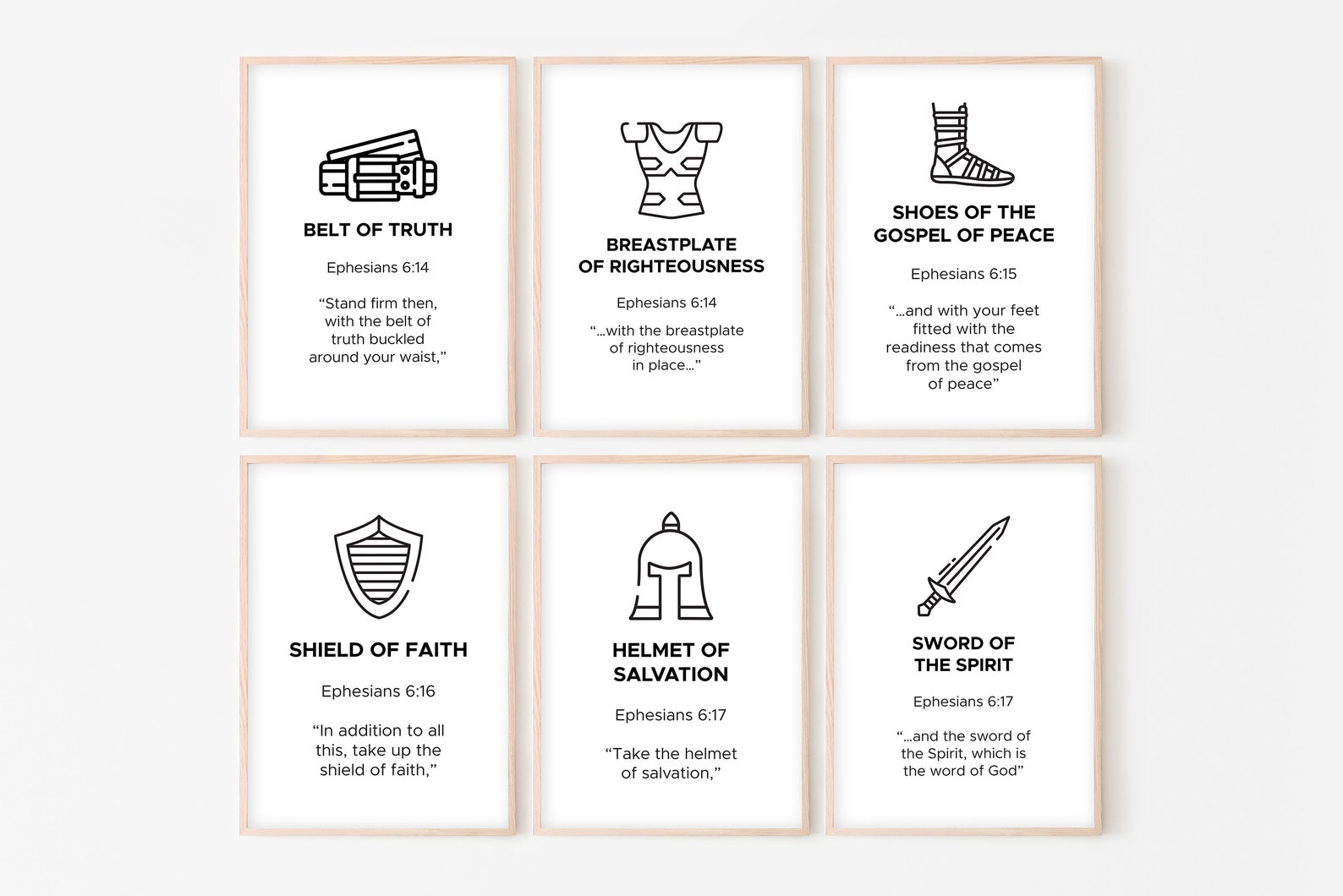 Set of 6 Armor of God Posters, Ephesians 6:13-17, Bible Prints and ...
