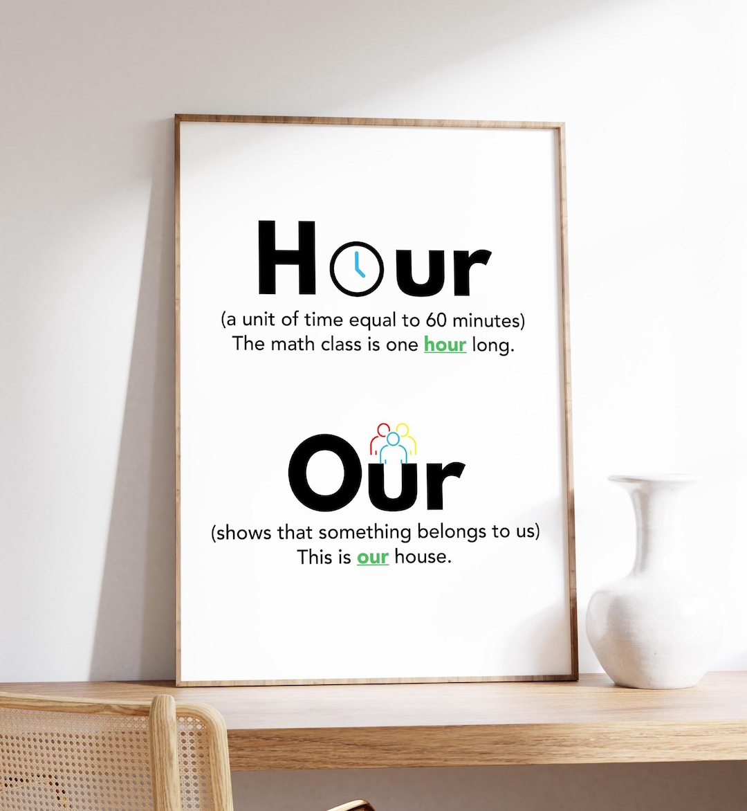 Hour Vs. Our Poster - English Grammar Homophones Poster - Etsy