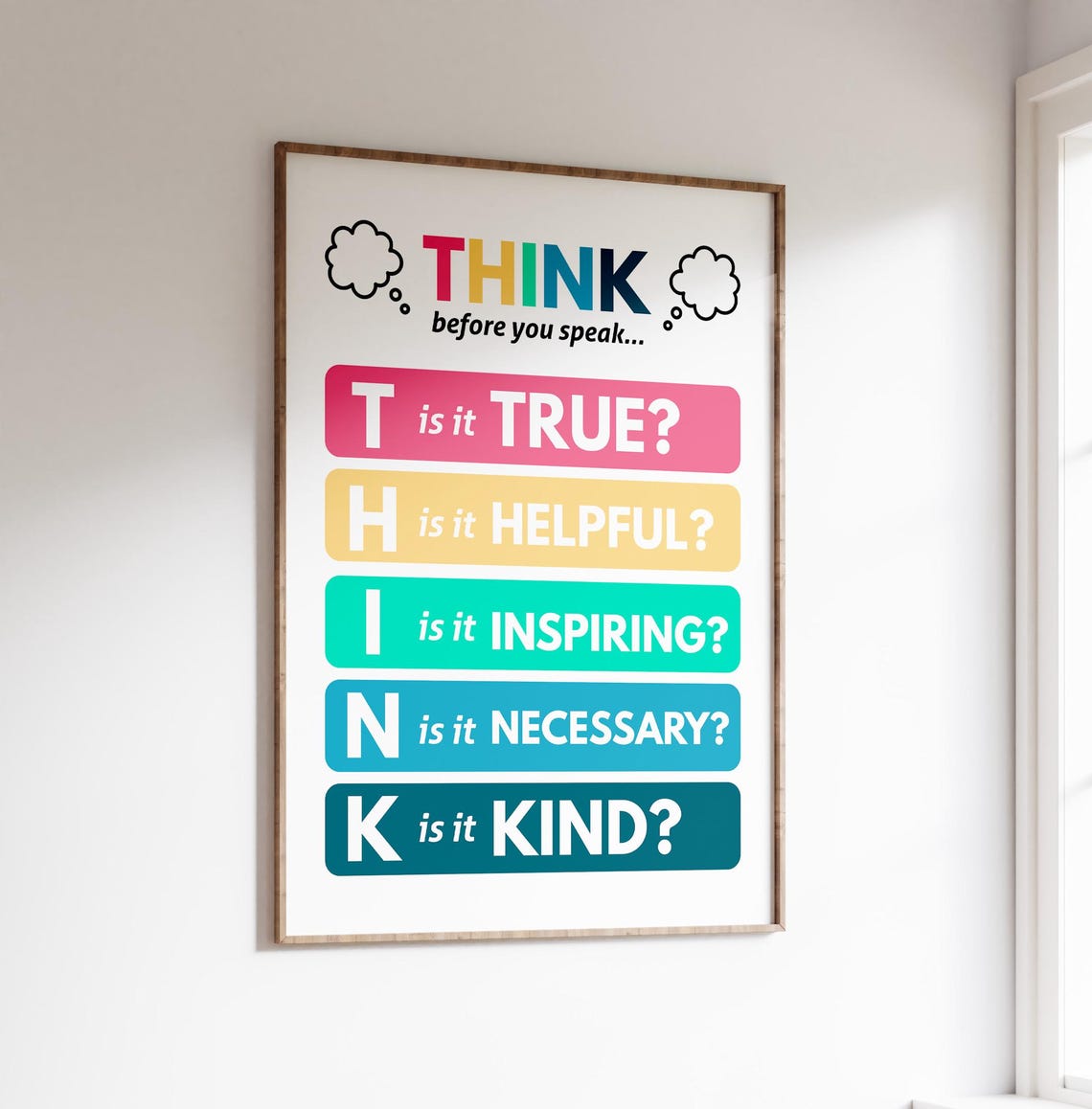 Think Before You Speak Poster, Classroom Motivational Print (digital ...