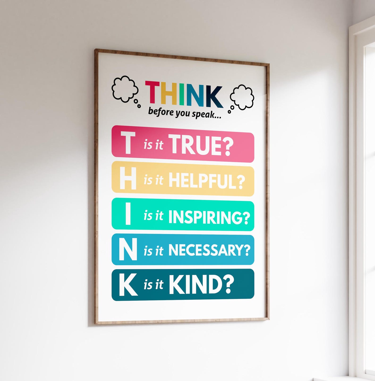 Think Before You Speak Poster, Classroom Motivational Print (digital ...