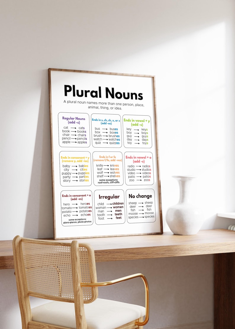 Plural Nouns Poster, Types of Plural Nouns, English Grammar, English ...