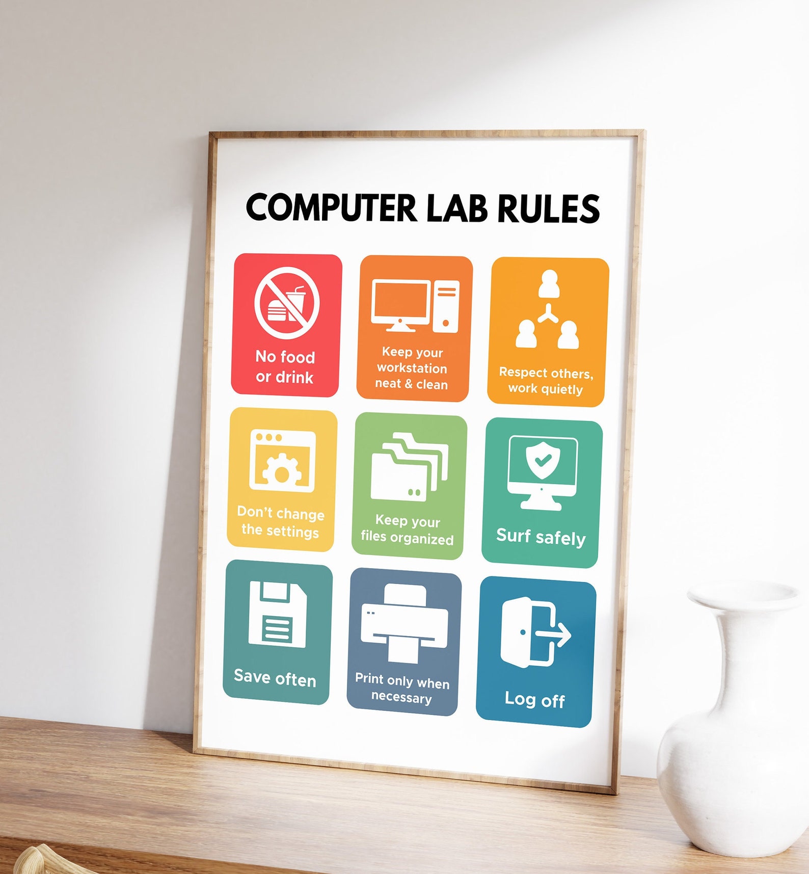 Computer Lab Rules Poster, Classroom Rules, Educational Wall Art for ...
