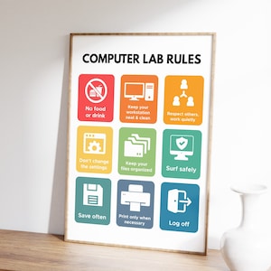 Computer Lab Rules Poster, Classroom Rules, Educational Wall Art for ...