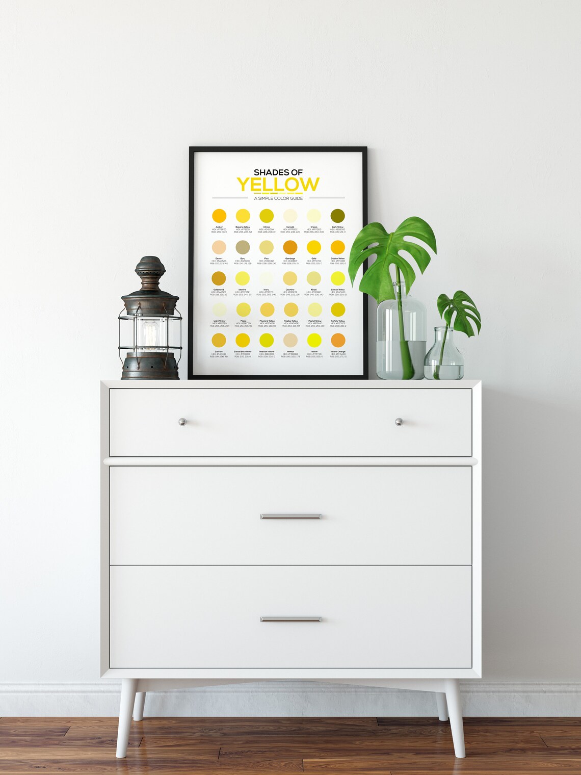 Different Shades of Yellow Color Chart With 30 Different Hex Color ...