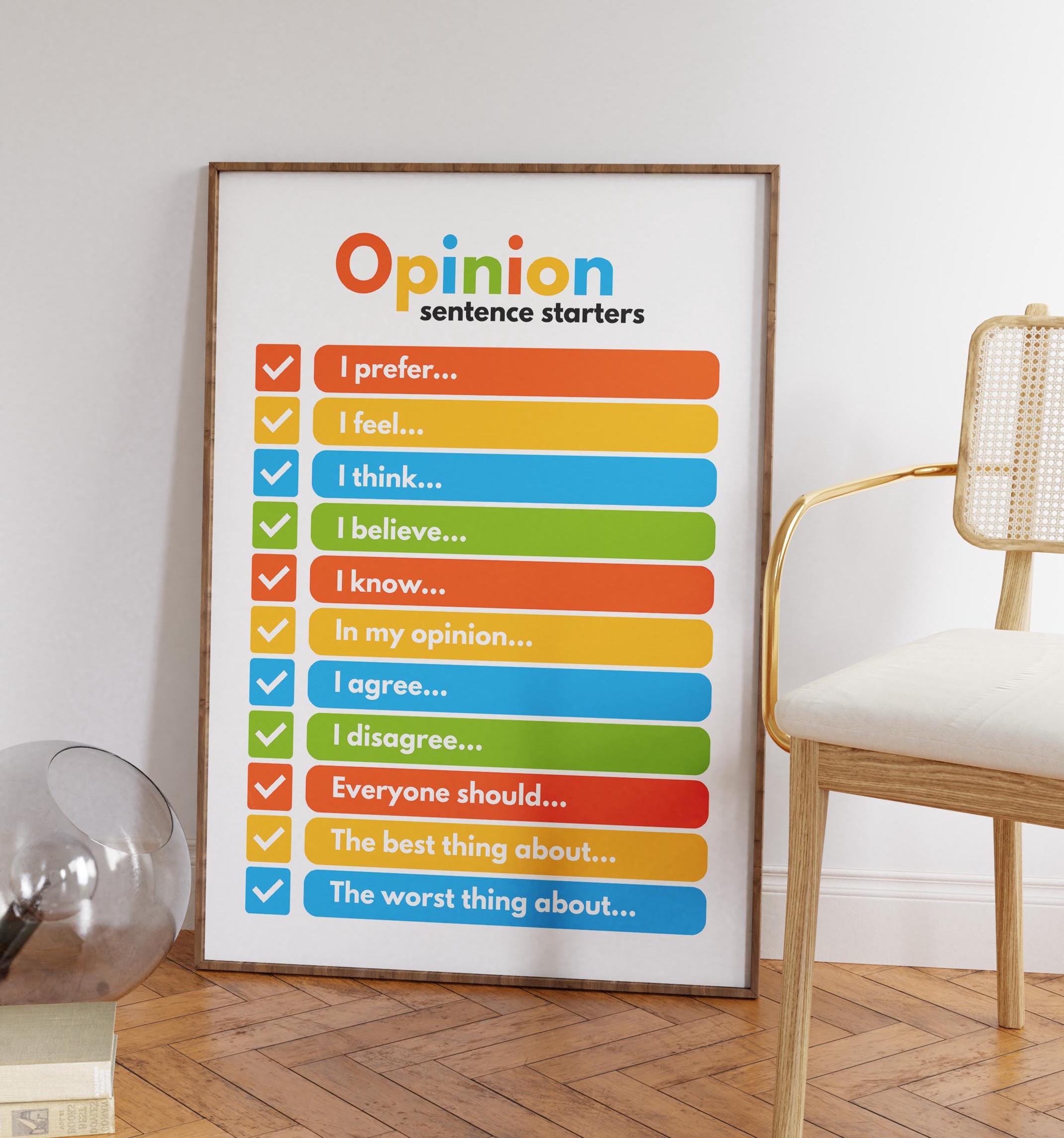 Opinion Sentence Starters Poster, Classroom Homeschool Print (digital ...