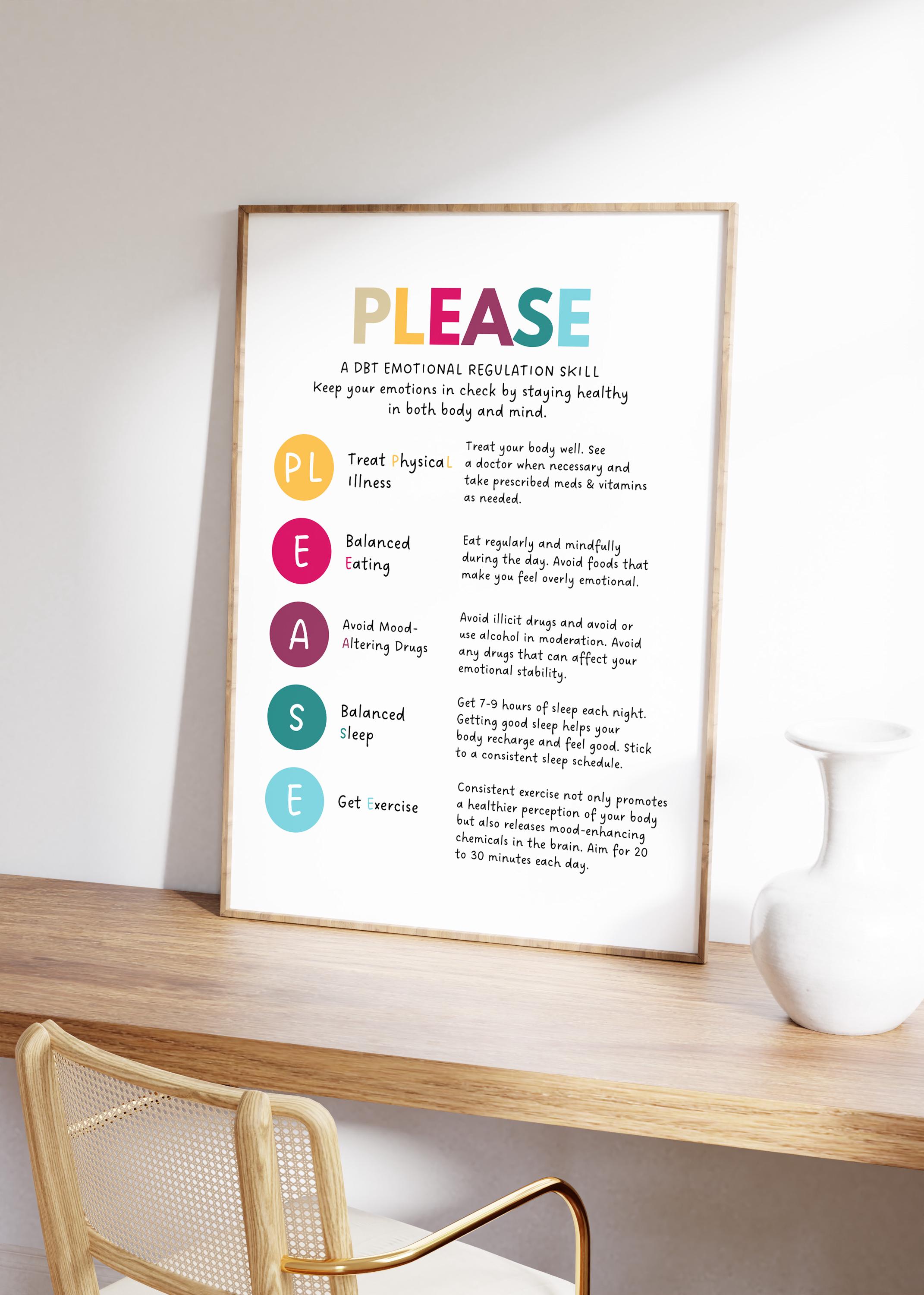 PLEASE Skills DBT Poster, Emotional Regulation, Self-help and Coping ...