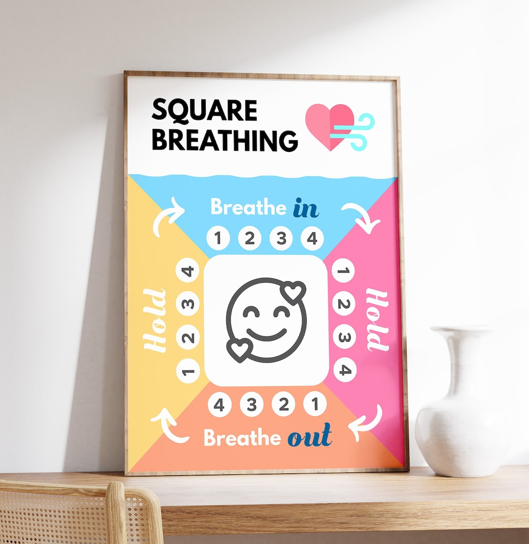 Square Breathing Poster, Box Breathing and Mindfulness, Calm Down ...