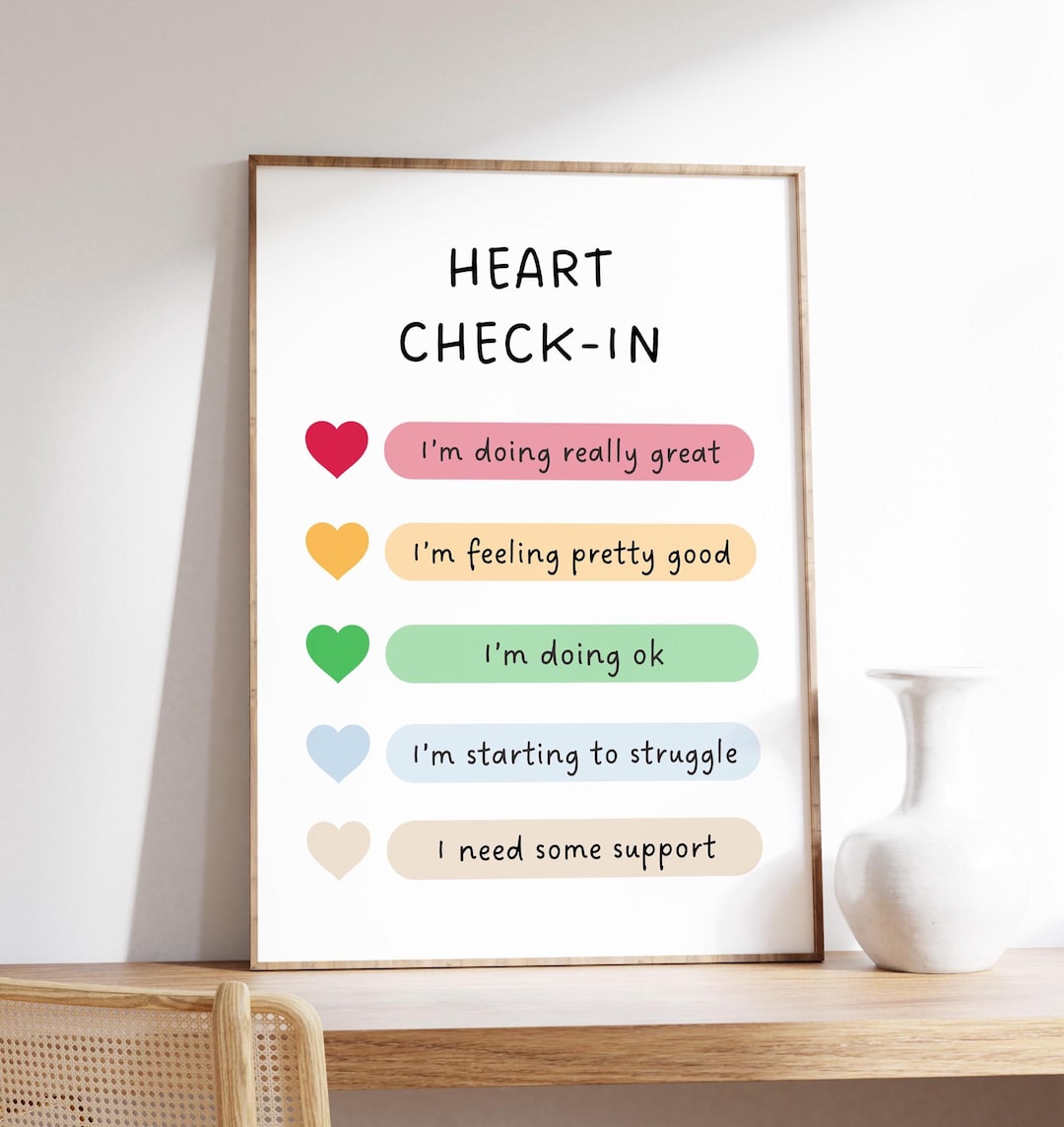 Heart Check-in Poster, Feelings Check In, Daily Feelings Chart ...