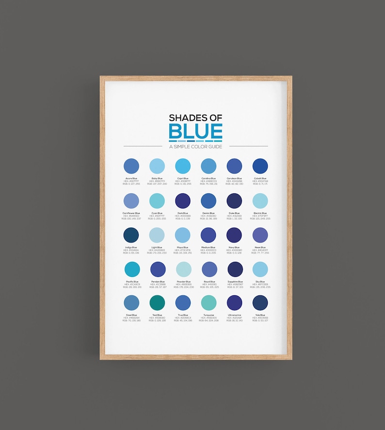 Different Shades of Blue Color Chart With 30 (Instant Download) - Etsy