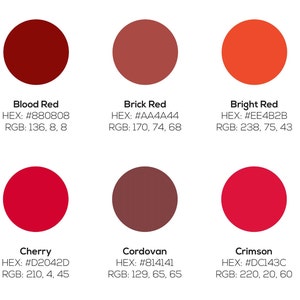 Different Shades of Red Color Chart With 30 Different Hex Color Codes ...