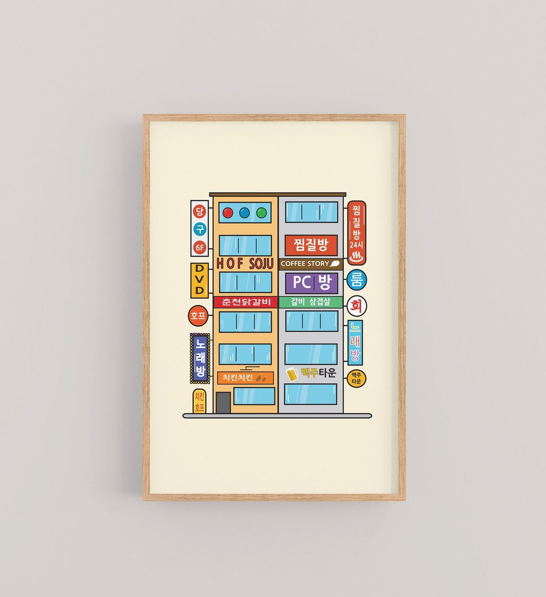 Korean Storefront and Building Poster. Korean Wall Art Art Print Flat ...