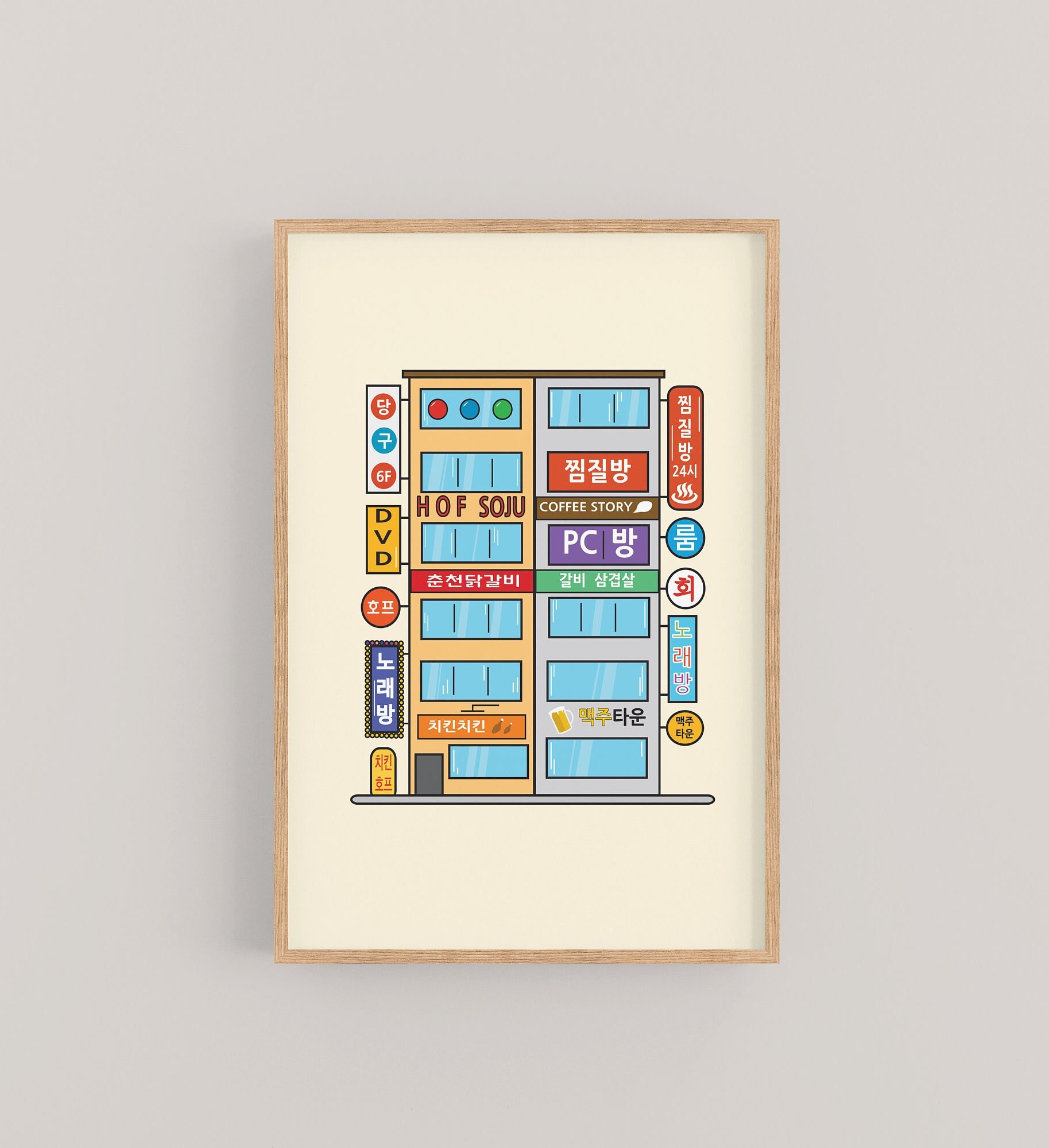 Korean Storefront and Building Poster. Korean Wall Art Art Print Flat ...