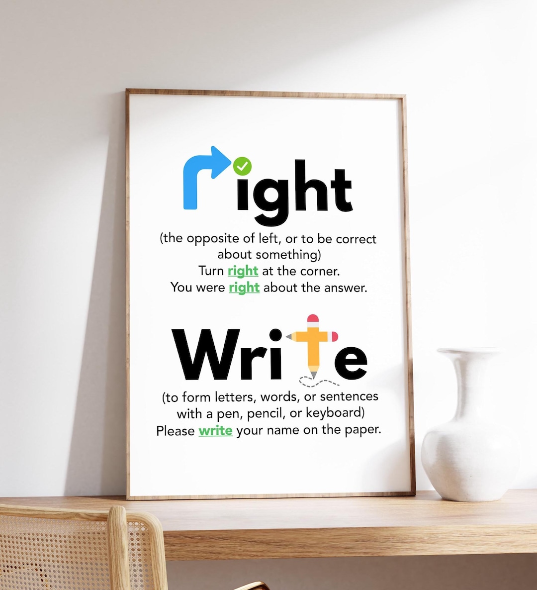Write Vs. Right Poster – Homophones Classroom Chart and ELA Classroom ...