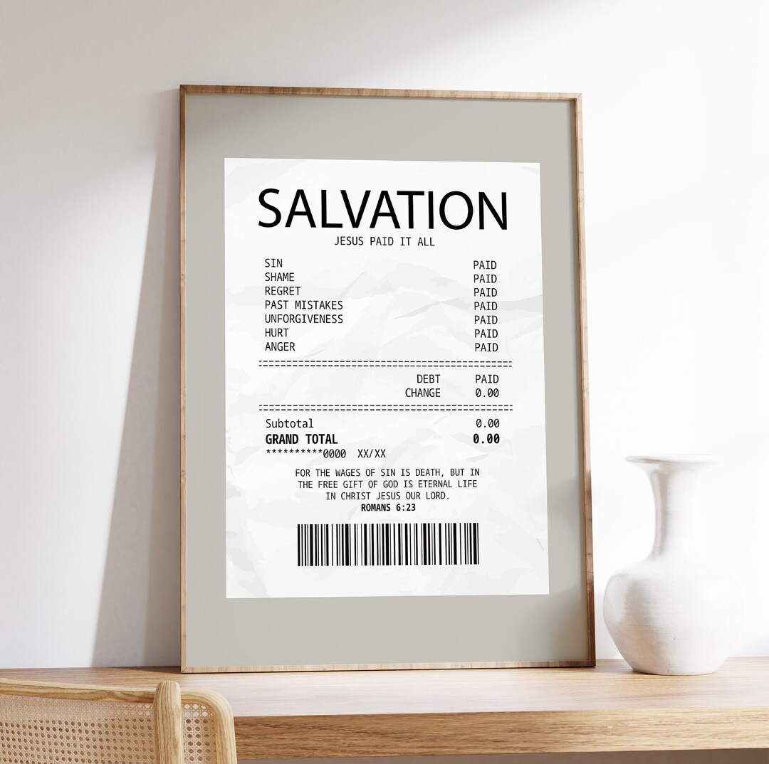 Salvation Receipt Poster light Background, Salvation Jesus Paid It All ...