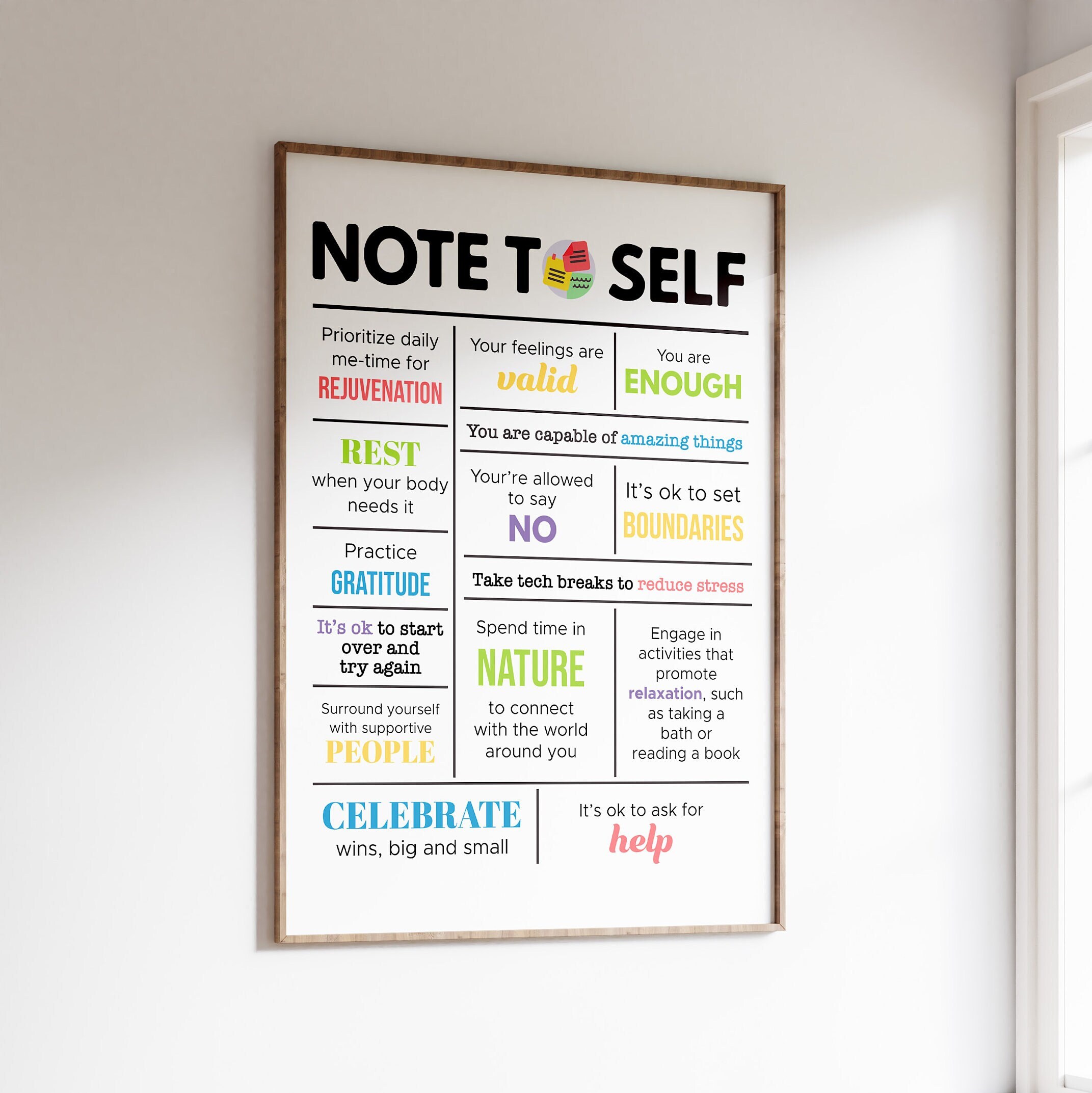 Note to Self Poster, Mental Health and Therapy Office Decor, School ...