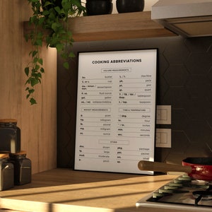 Cooking Abbreviations Chart Cooking Cheat Sheet Baking - Etsy