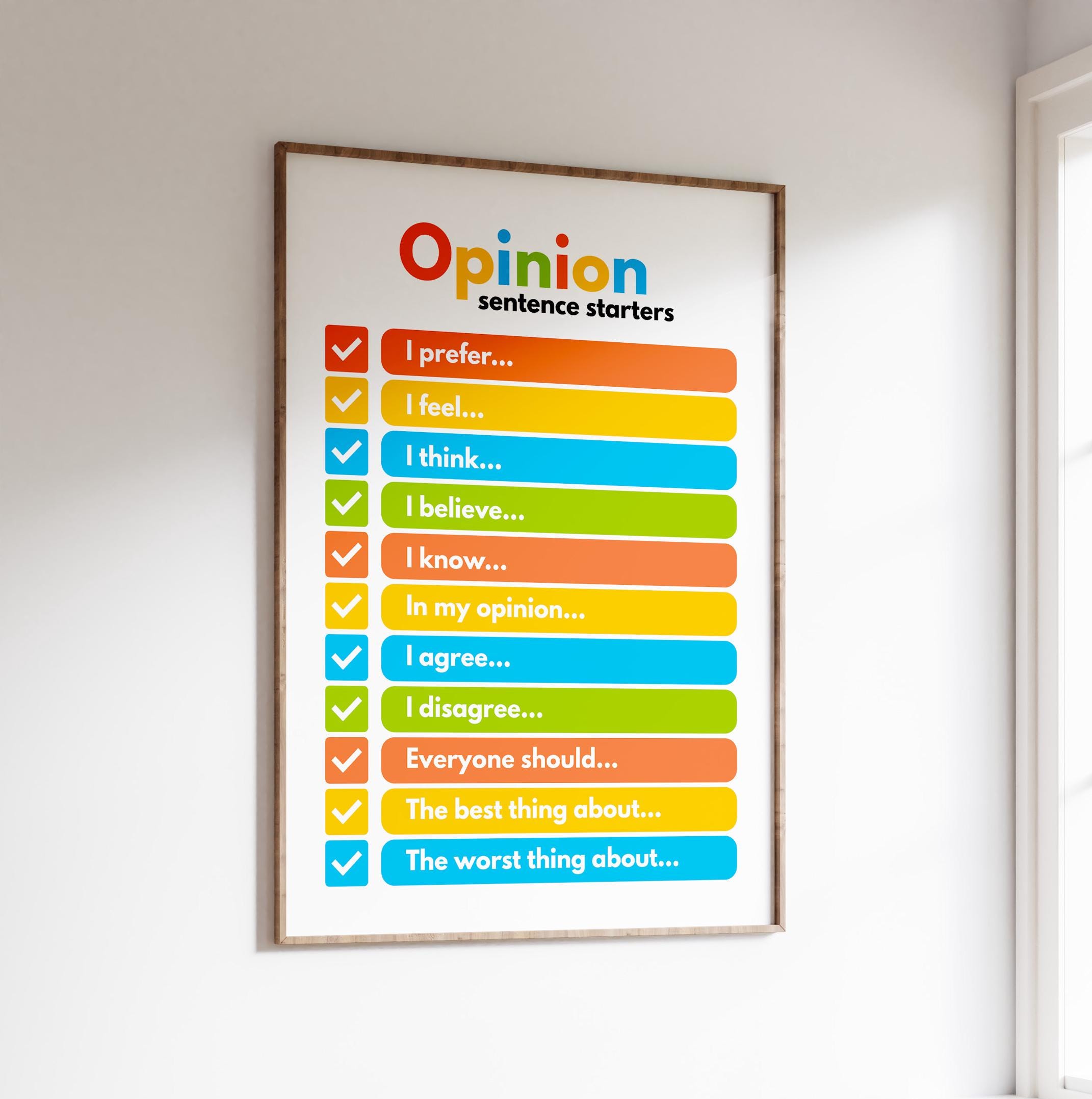 Opinion Sentence Starters Poster, Classroom Homeschool Print (digital ...