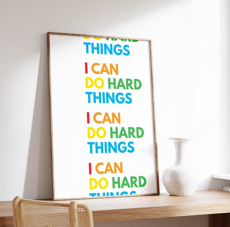 I Can Do Hard Things Poster, Mental Health Print for Kids, Affirmations ...