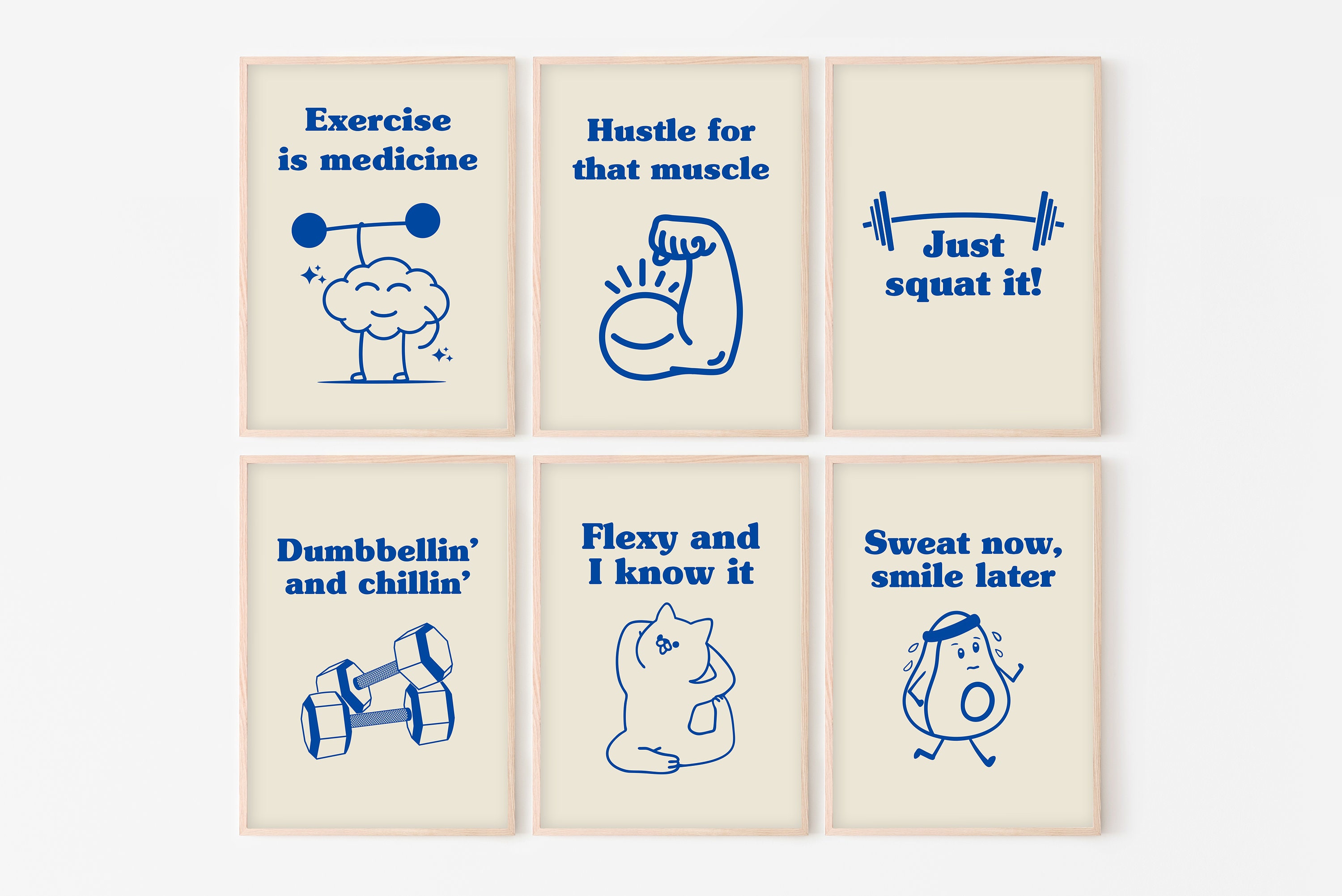 Retro Exercise Set of 6 Prints, Printable Workout Poster Bundle, Health ...
