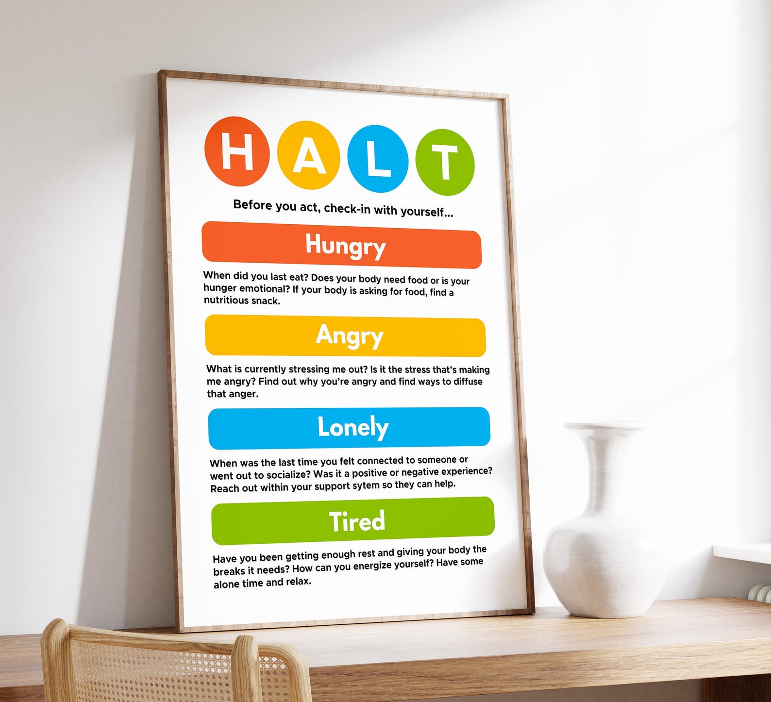 HALT Acronym Poster, Mental Health Print, Coping Strategies and Skills ...