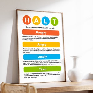 HALT Acronym Poster, Mental Health Print, Coping Strategies and Skills ...