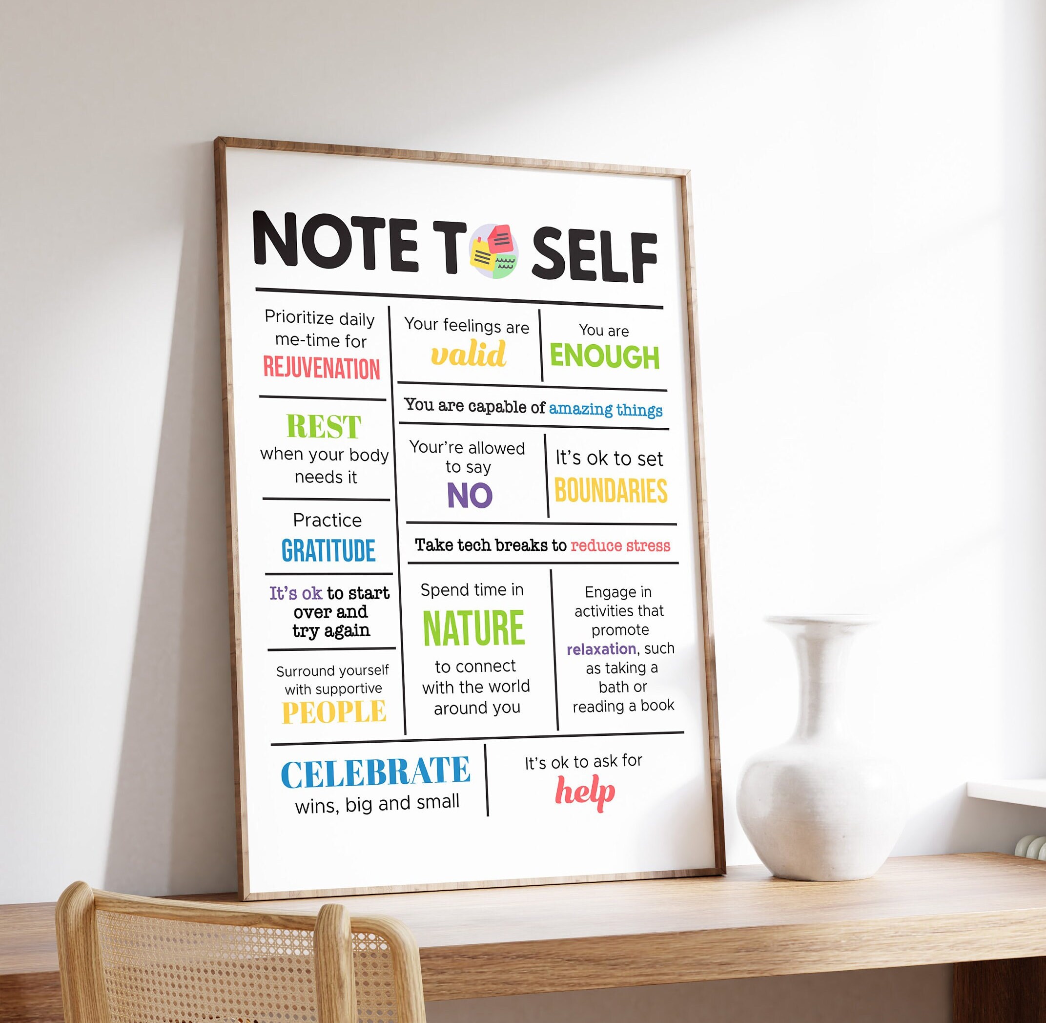 Note to Self Poster, Mental Health and Therapy Office Decor, School ...