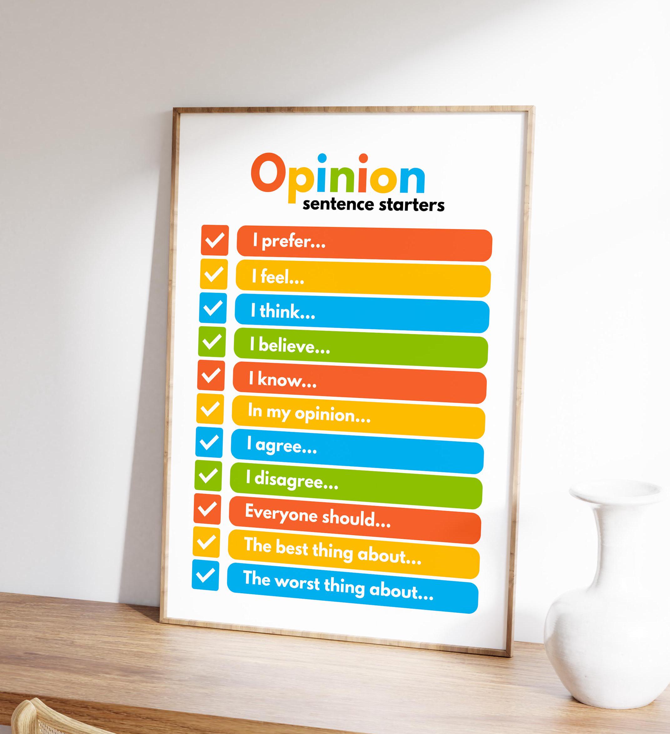 Opinion Sentence Starters Poster, English Writing Prompts, Writing ...