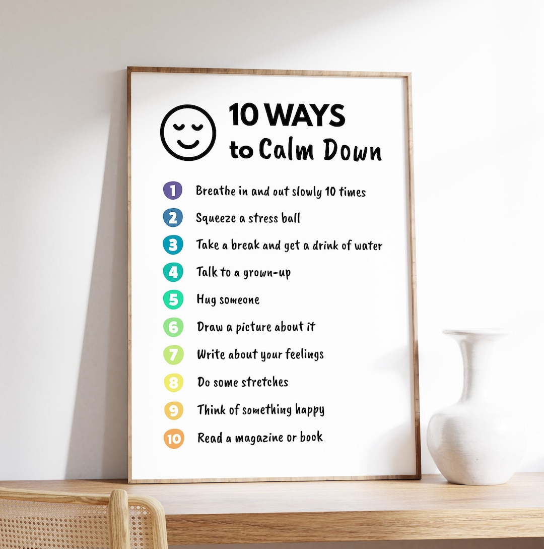 10 Ways to Calm Down Poster, Calming Corner Print, Calming Strategies ...
