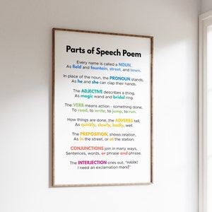 Parts of Speech Poem Poster, English Grammar Chart, Homeschool and ...