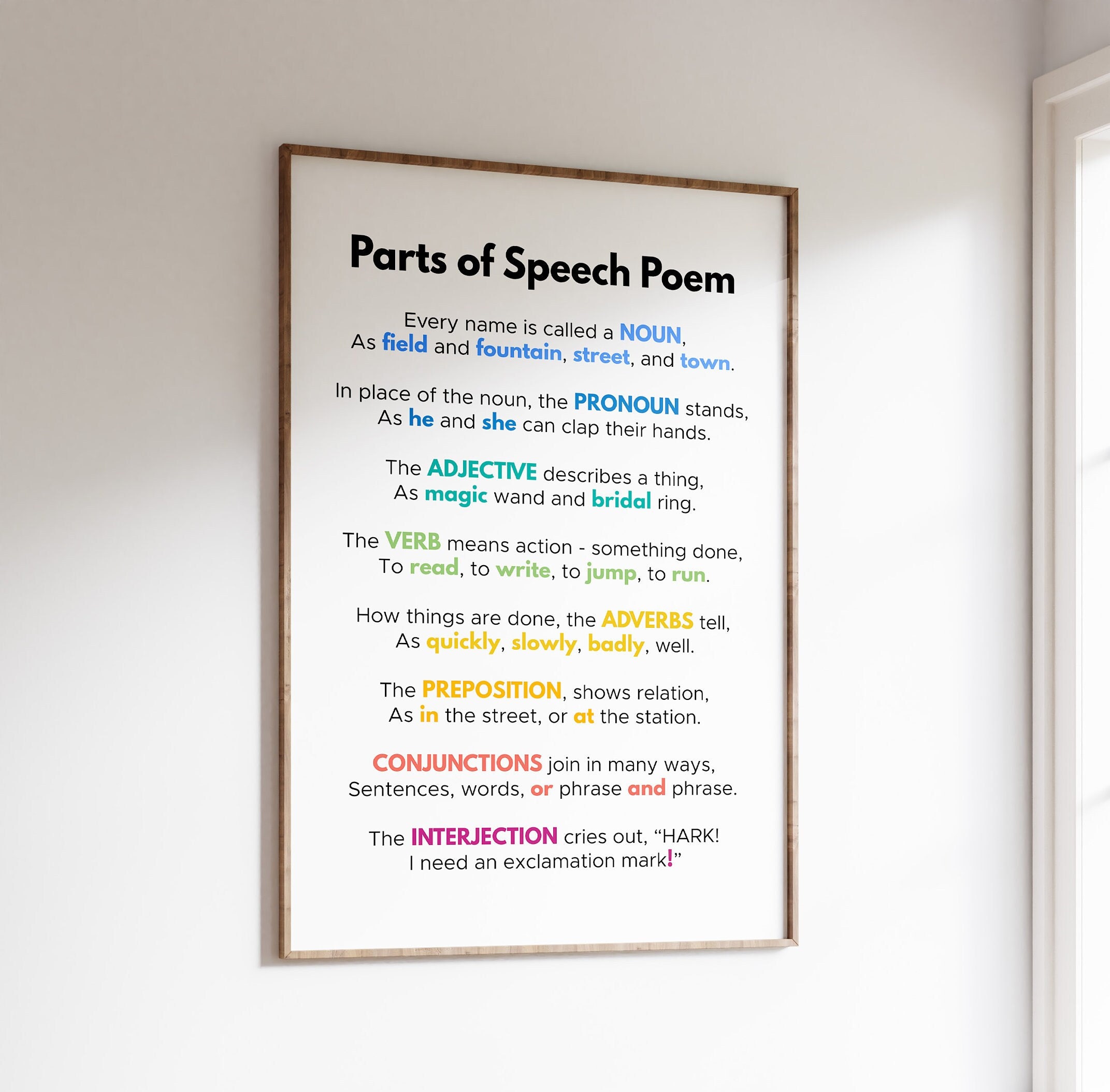 Parts of Speech Poem Poster, English Grammar Chart, Homeschool and ...