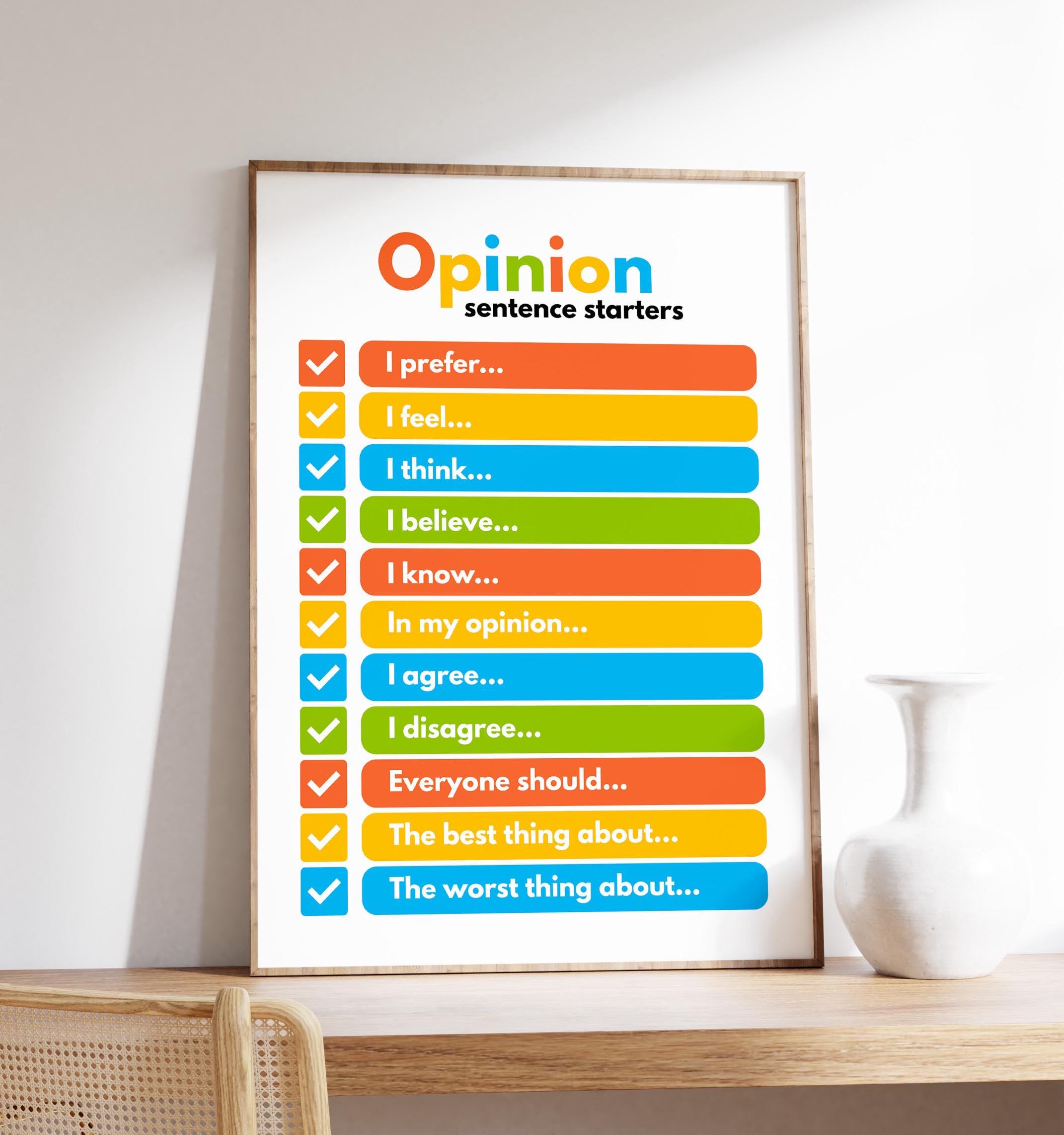 Opinion Sentence Starters Poster, Classroom Homeschool Print (digital ...