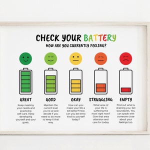 Check Your Battery Poster, Emotional and Mental Health Poster, Therapy ...