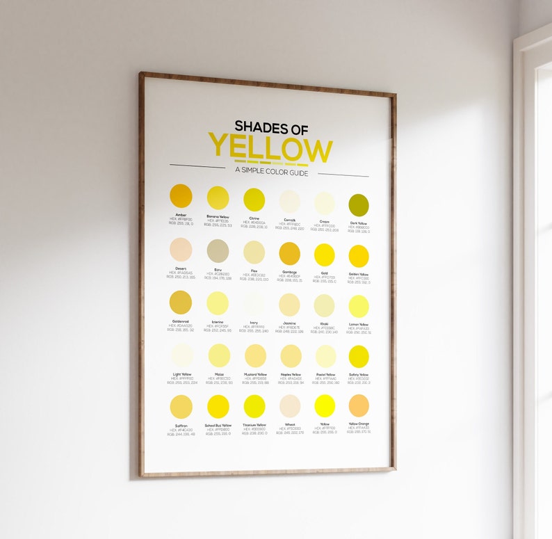 Different Shades Of Yellow Color Chart With 30 Different Hex Etsy different-shades-of-yellow-color-chart-with-30-different-hex-etsy