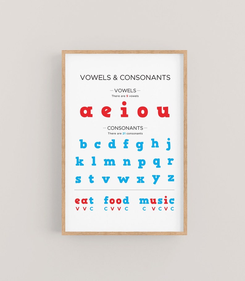 Vowels and Consonants Chart, Phonics Poster, Classroom Alphabet Poster ...
