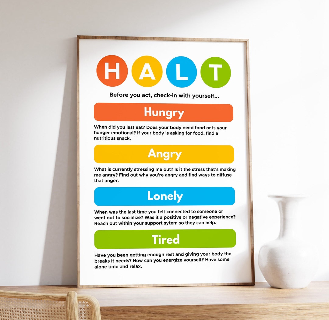 HALT Acronym Poster, Mental Health Print, Coping Strategies and Skills ...