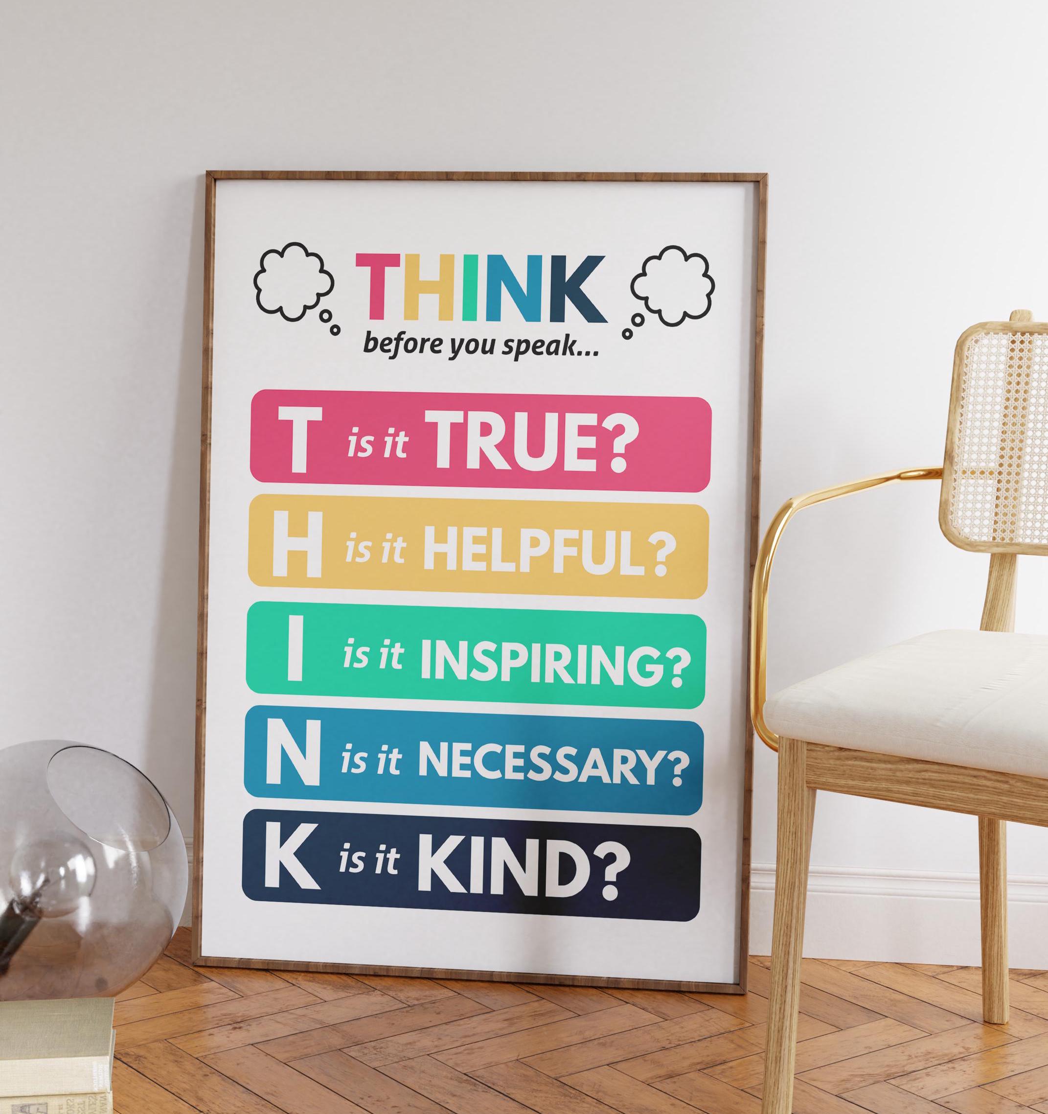 Think Before You Speak Poster, Classroom Decor for Teachers ...