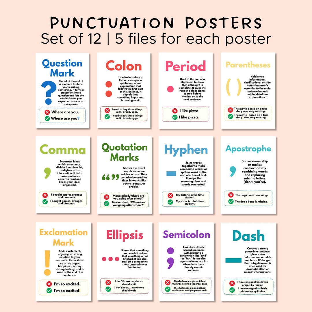 Punctuation Posters Set of 12, Classroom Posters Set, Educational ...