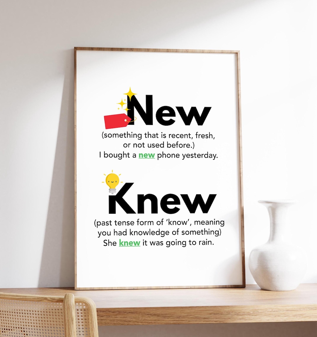 New Knew Poster, Homophones Poster, Grammar and English Classroom ...