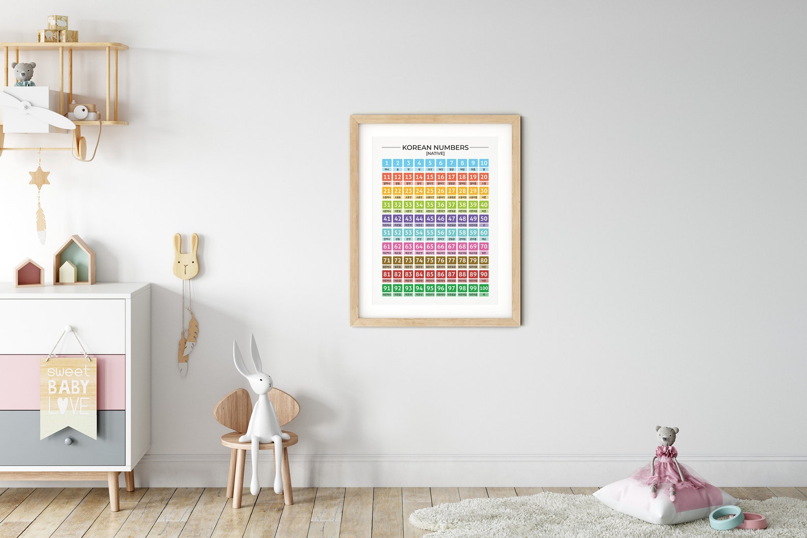 Printable Native Korean Numbers Chart From 1-100. Numbers Poster for ...