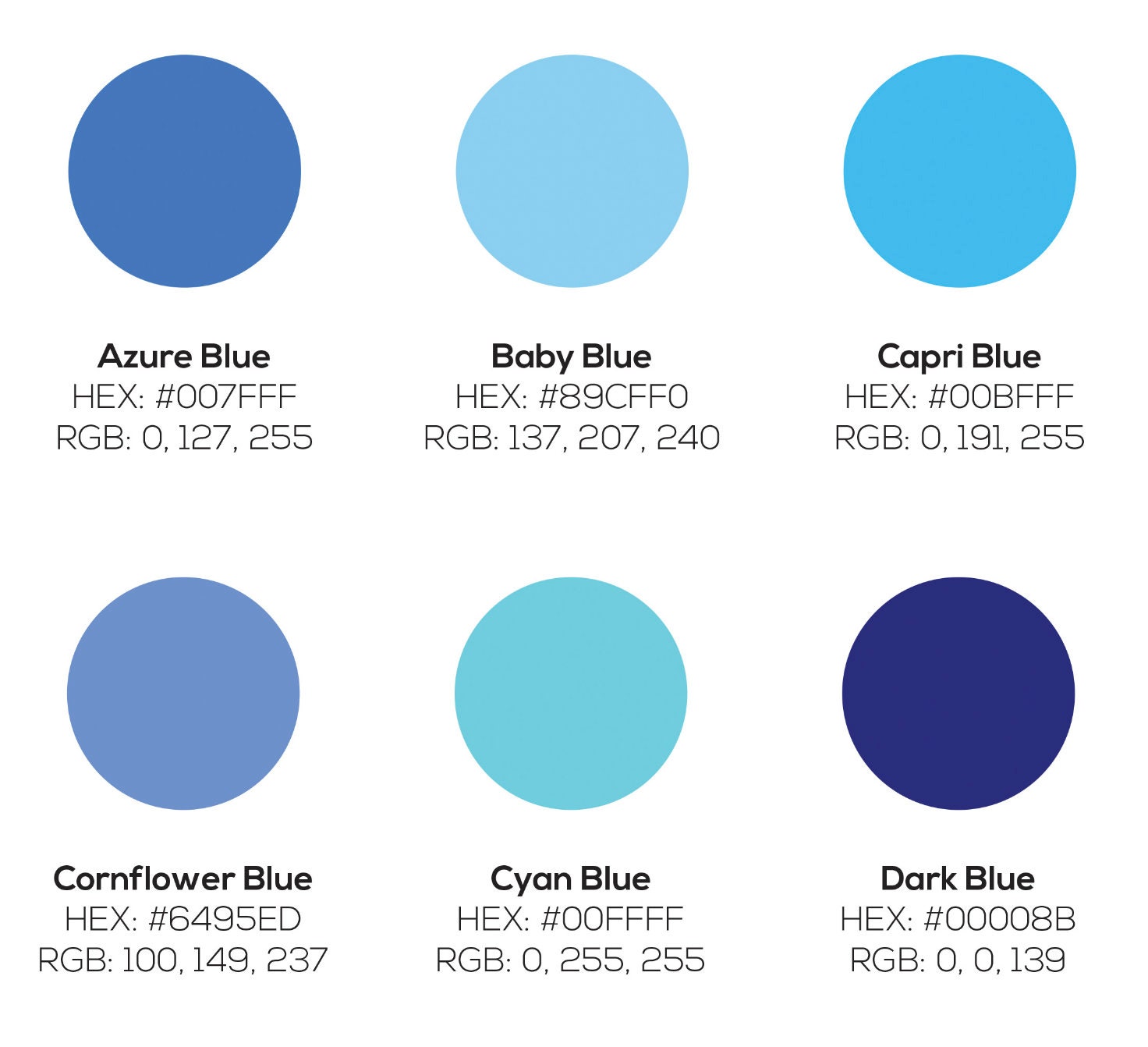 Different Shades of Blue Color Chart With 30 (Instant Download) - Etsy