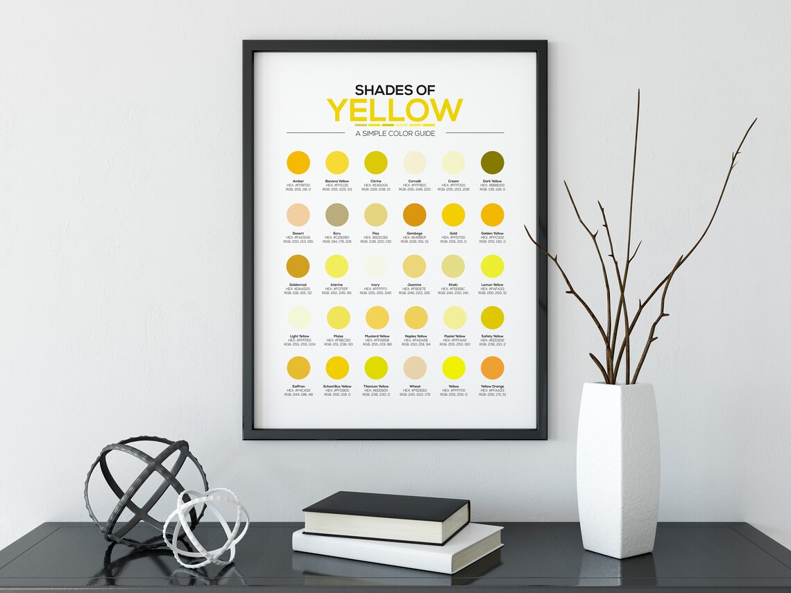 Different Shades of Yellow Color Chart With 30 Different Hex - Etsy Ireland
