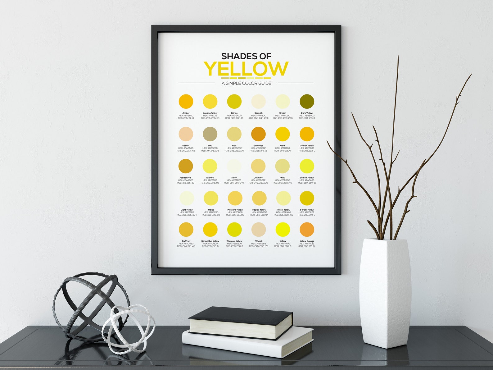 Different Shades of Yellow Color Chart With 30 Different Hex - Etsy Ireland